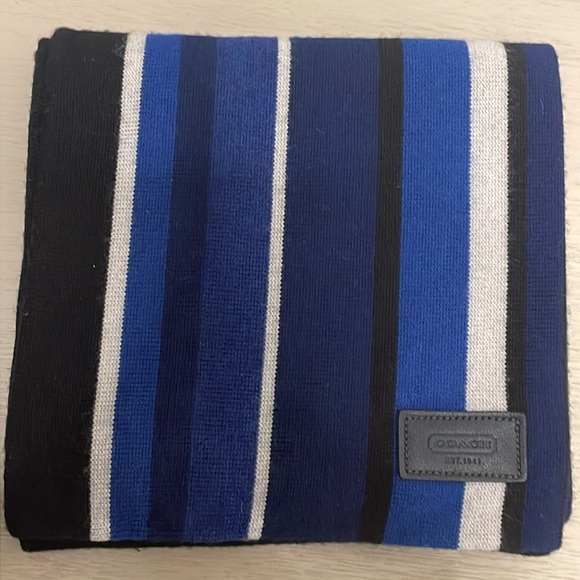 Coach | Accessories | Coach Blue Striped Merino Wool Scarf Unisex ...